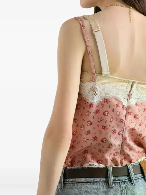 Dolce & Gabbana Floral Print Lace Trimmed Sleeveless Top - Pink