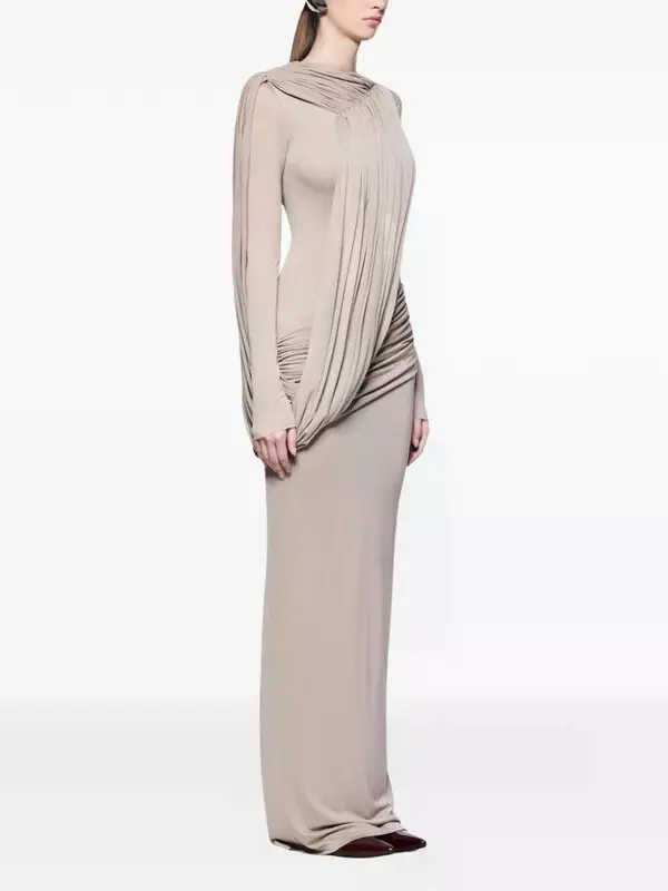 CHATS BY C.DAM Flavia Asymmetrical Drape Long-sleeve Maxi Dress
