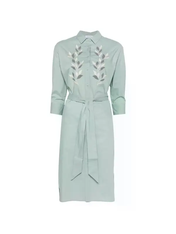 ROSSO 35 Embroidered Tie-waist Midi Shirt Dress - Green