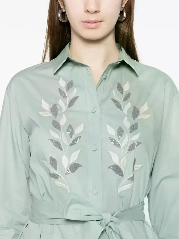 ROSSO 35 Embroidered Tie-waist Midi Shirt Dress