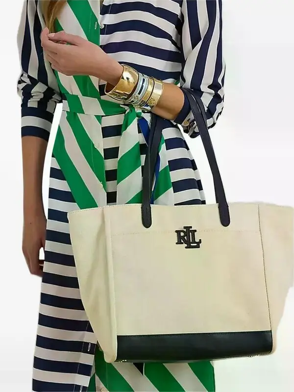 Ralph Lauren Cameryn Large Tote Bag With Logo Plaque - Neutrals