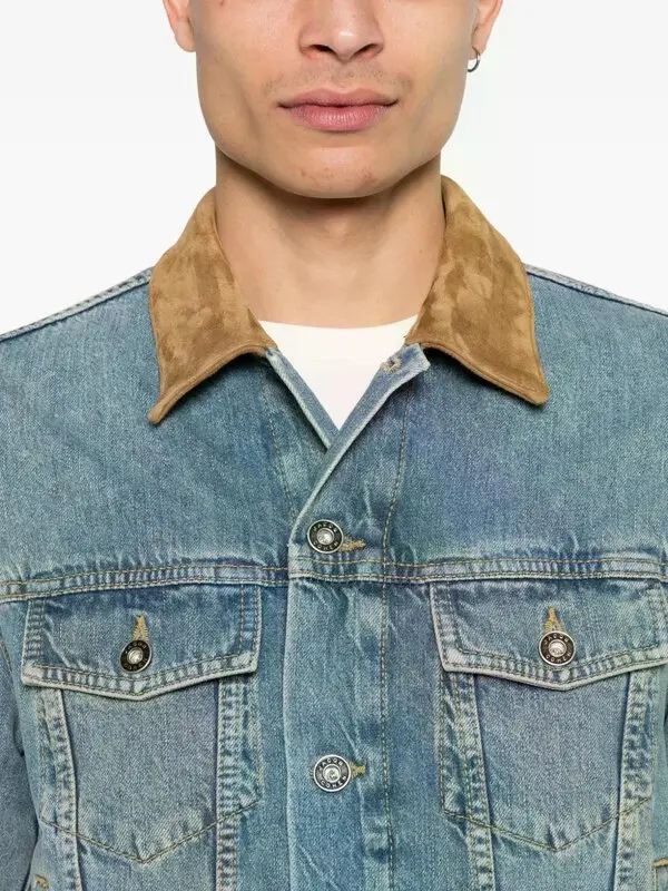 JACOB COHЁN Denim Jacket With Leather Collar