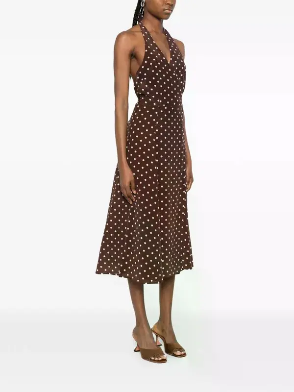 P.a.r.o.s.h Halterneck Polka Dot Midi Dress - Brown