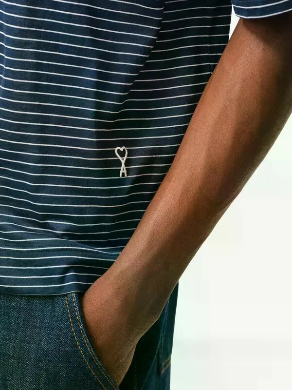 AMI Paris De Coeur Striped Mercerised Jersey Polo Shirt