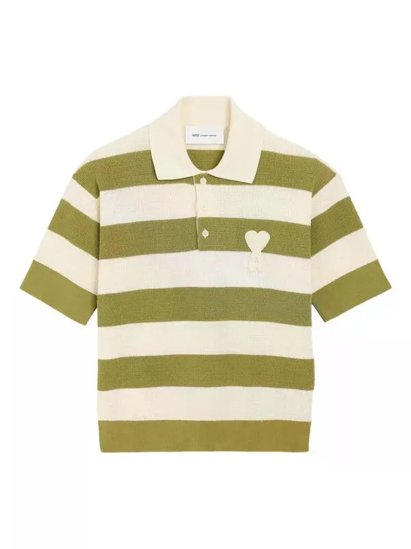 AMI Paris De Coeur Striped Knit Polo