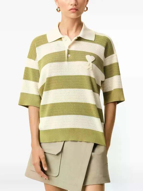 AMI Paris De Coeur Striped Knit Polo