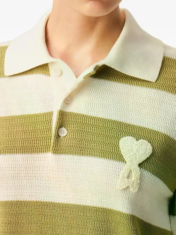 AMI Paris De Coeur Striped Knit Polo