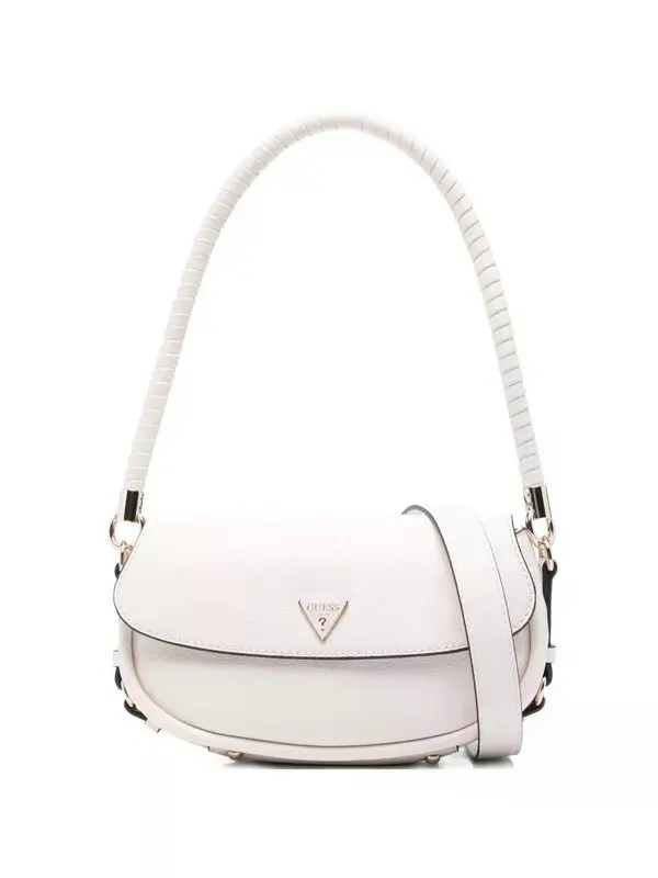 Guess Danya Textured Shoulder Bag With Logo Plaque - Neutrals
