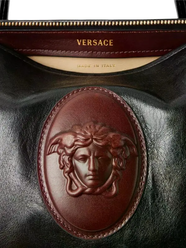 Versace Roomy Small Leather Boston Bag With Medusa Cameo - Black