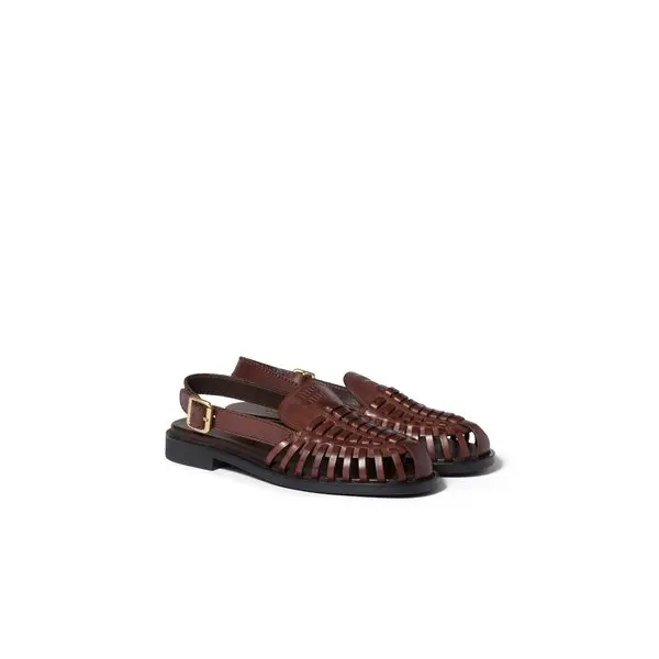 Miu Miu Woven Leather Slingback Loafers - Coffee