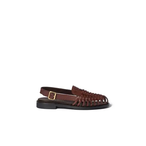 Miu Miu Woven Leather Slingback Loafers - Coffee