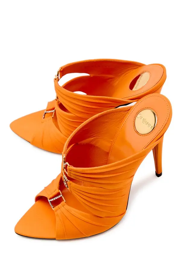 Saint Laurent Emilie Ruched Satin Sandals - Orange
