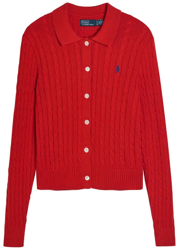 Polo Ralph Lauren Cable-knit Cotton Cardigan With Embroidered Logo - Orange