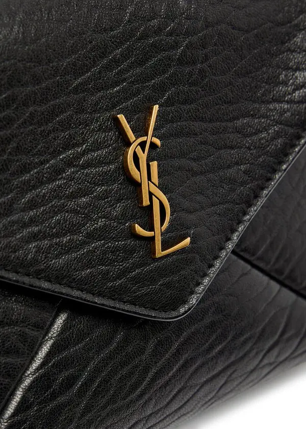 Saint Laurent Grained Leather Pouch With Chain Strap - Black