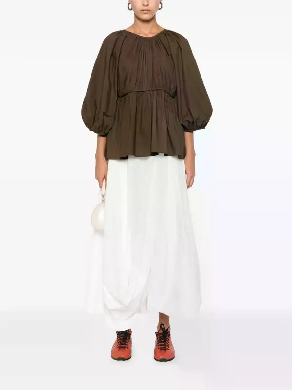 Cecilie Bahnsen Cotton Gathered Blouse - Brown