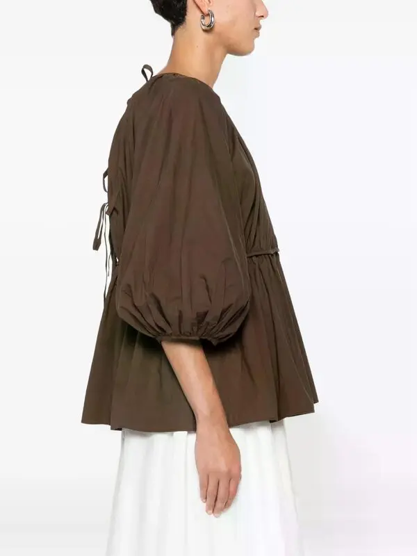 Cecilie Bahnsen Cotton Gathered Blouse - Brown