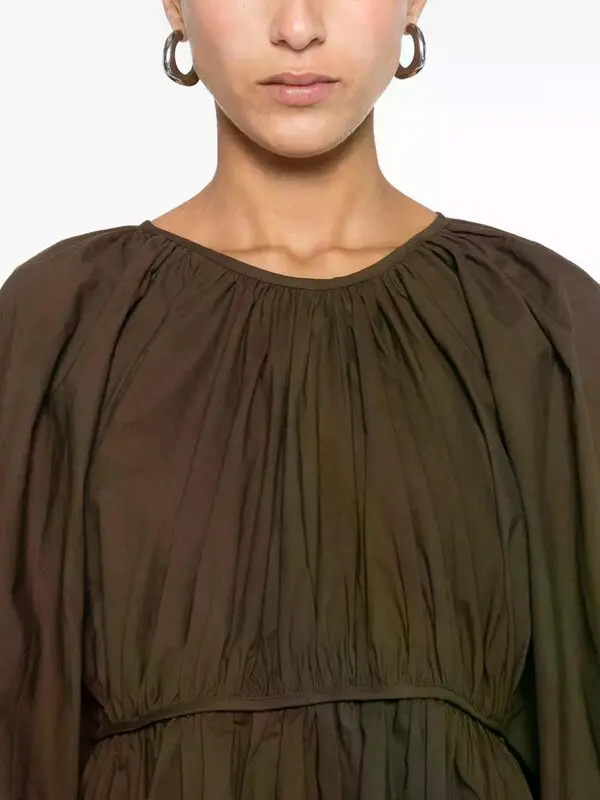 Cecilie Bahnsen Cotton Gathered Blouse - Brown