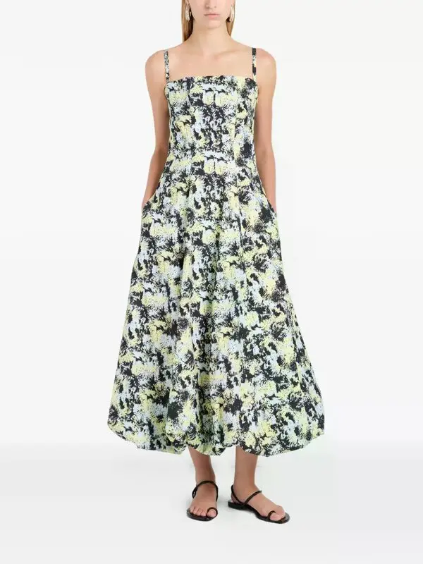 Proenza Schouler White Label Floral Print Square Neck Dress - Blue
