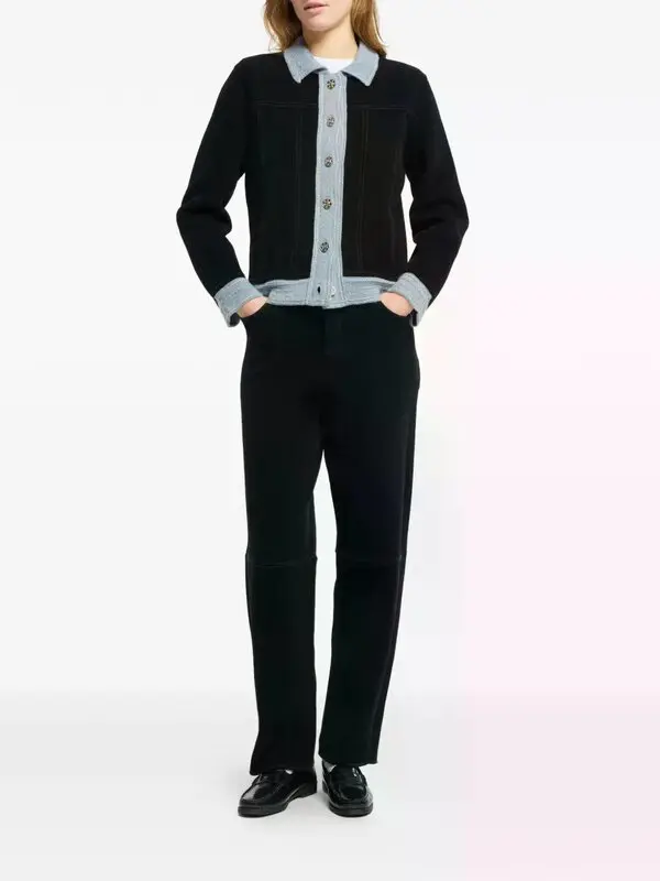 BARRIE Suede-effect Denim Jacket With Cashmere Detailing