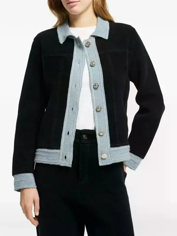 BARRIE Suede-effect Denim Jacket With Cashmere Detailing