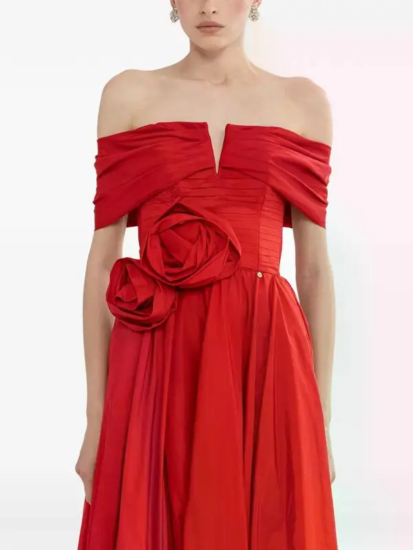 NISSA Floral Appliqué Maxi Dress - Red