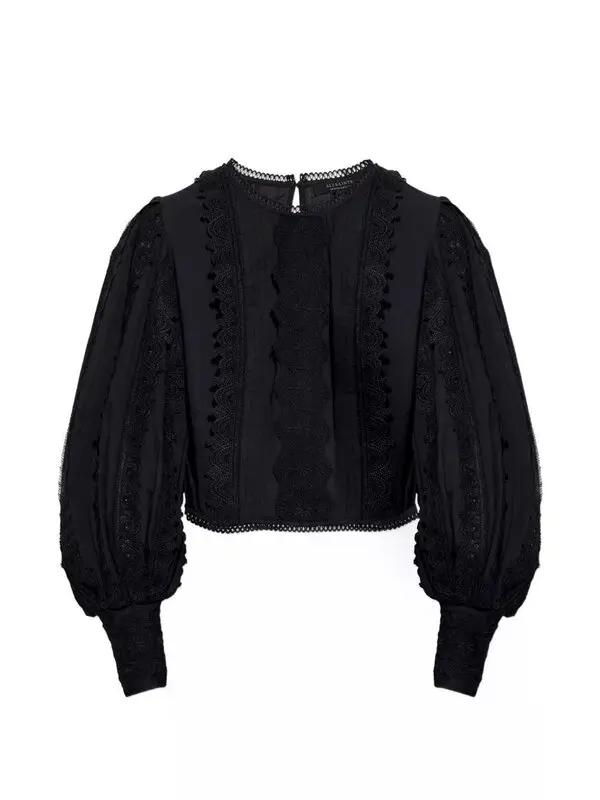 ALLSAINTS Hart Balloon-sleeve Top With Lace Trim - Black