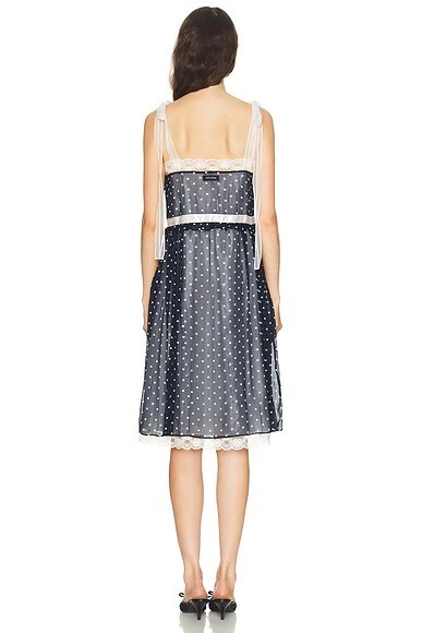 Marc Jacobs Chiffon Dress With Ribbon Straps And Scalloped Trim - Navy Multi