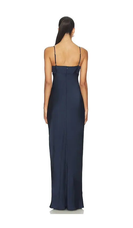 Amanda Uprichard Satin Maxi Dress With Adjustable Straps - Navy