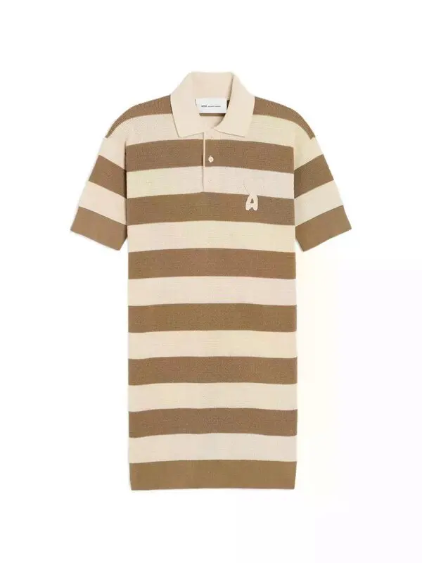 AMI Paris Cotton Polo Dress With De Coeur Patch - Neutrals