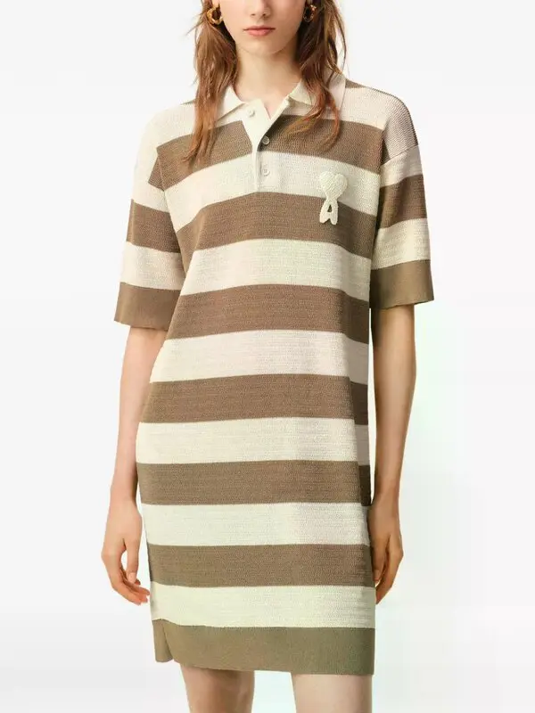 AMI Paris Cotton Polo Dress With De Coeur Patch