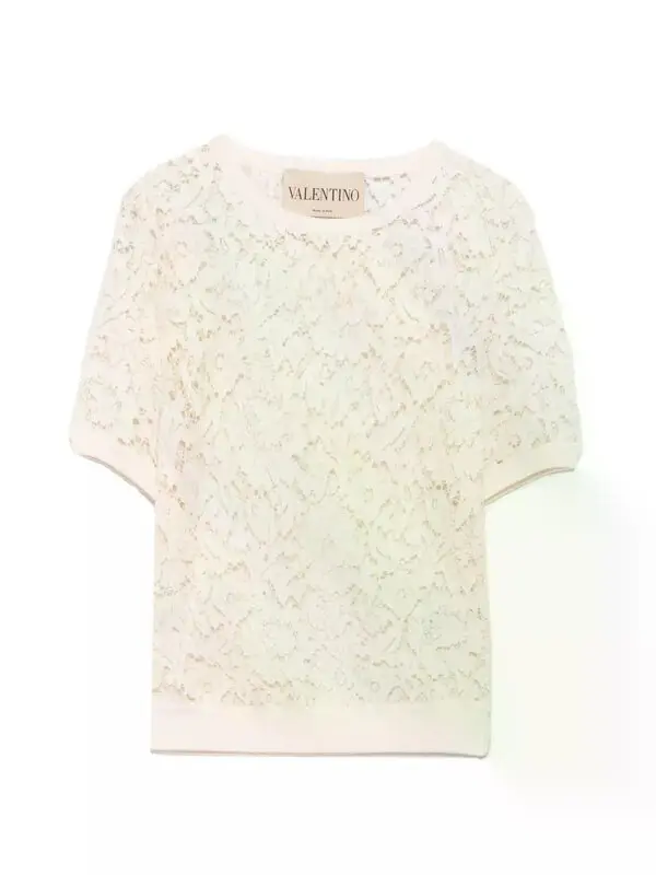 Valentino Garavani Cotton And Lace Top - Neutrals