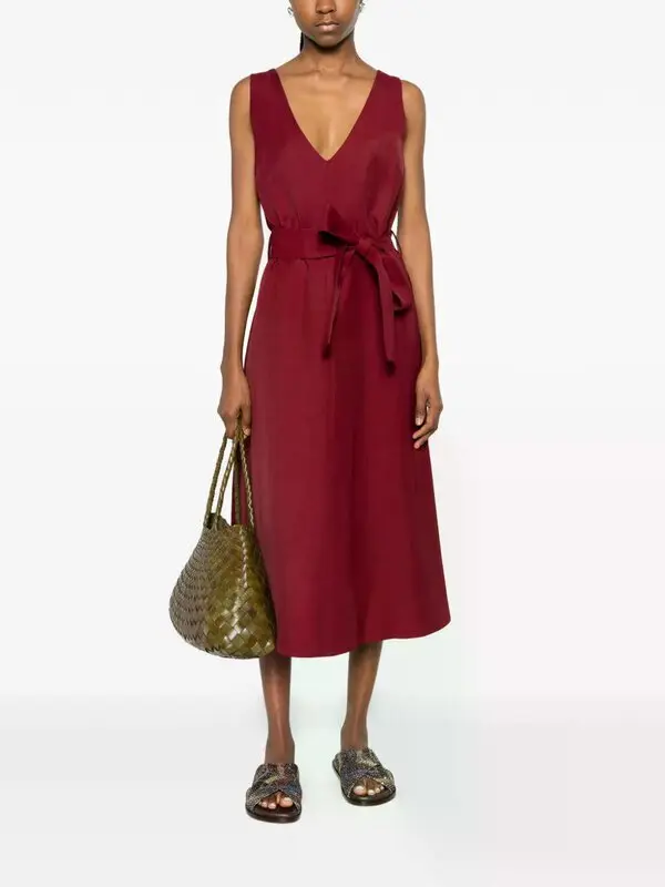 P.a.r.o.s.h Belted V-neck A-line Midi Dress - Red