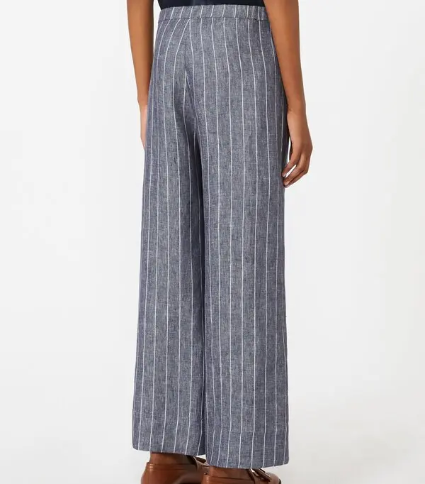 Max Mara Linen Stripe Wide Leg Trousers