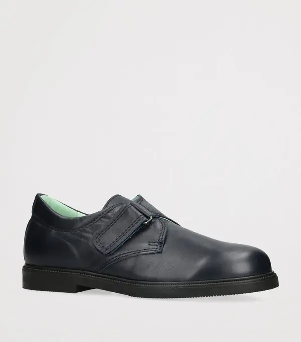 PAPOUELLI Leather Velcro Fastening School Shoes - Navy
