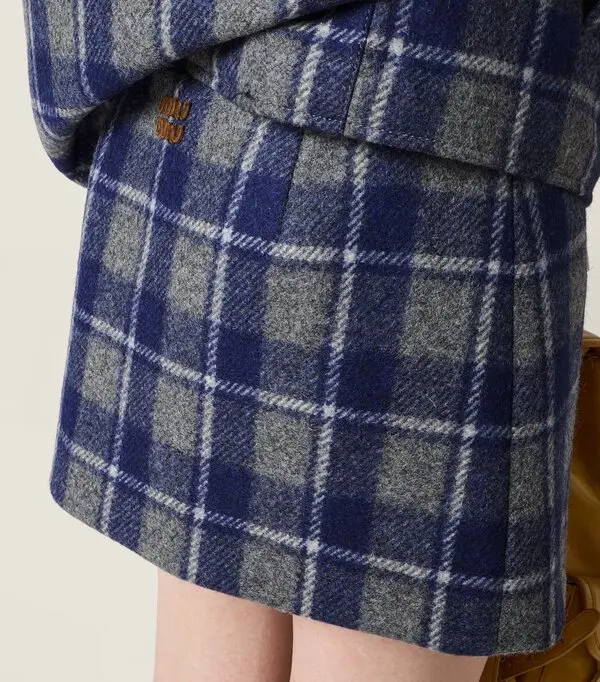Miu Miu Wool Check Mini Skirt With Side Split