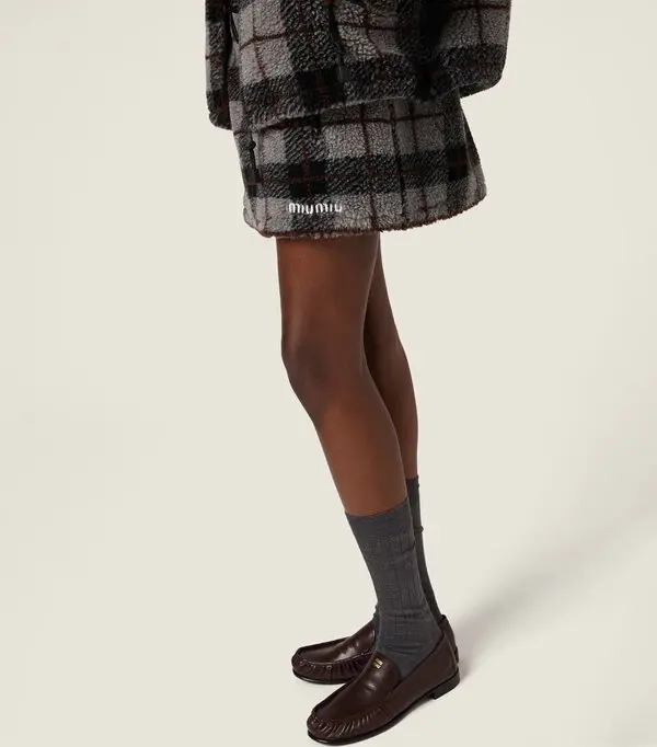 Miu Miu Fleece Check Mini Skirt - Grey
