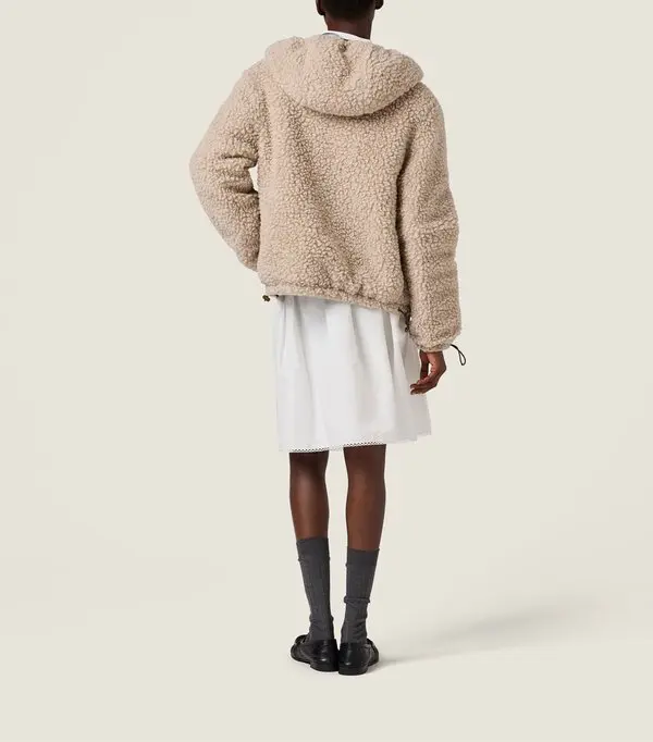 Miu Miu Wool-blend Teddy Bomber Jacket - Neutral