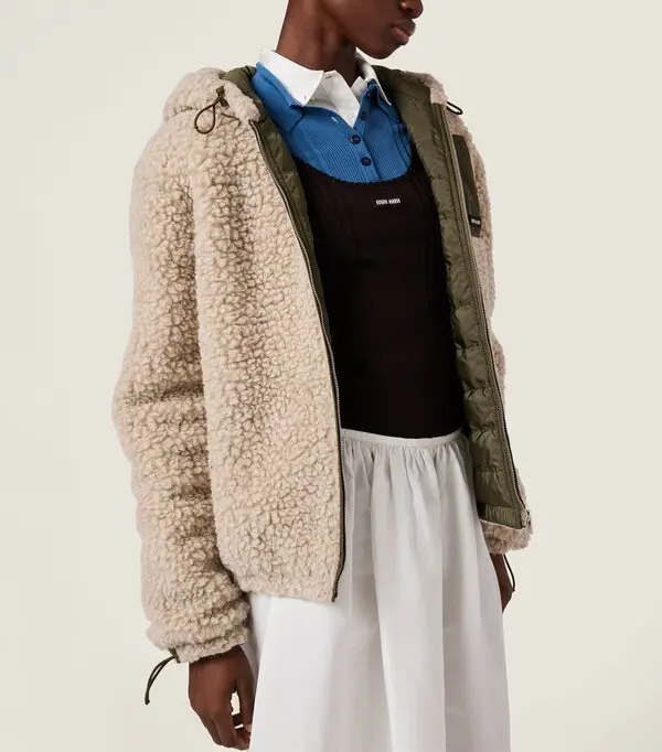 Miu Miu Wool-blend Teddy Bomber Jacket - Neutral