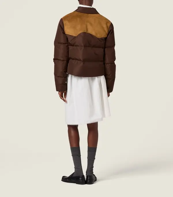 Miu Miu Leather-trimmed Technical Pongé Down Jacket - Brown