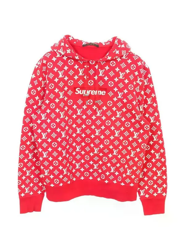 LOUIS VUITTON X Supreme Box Logo Cotton Pullover Hoodie - Red