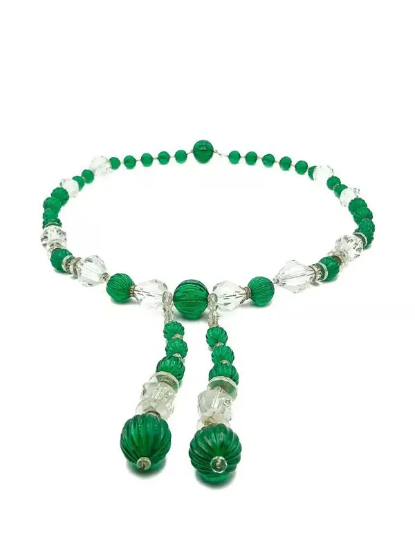 JENNIFER GIBSON JEWELLERY 1920s Art Deco Emerald Melon Cut Sautoir Necklace - Silver