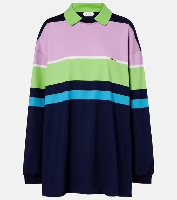Versace Striped Cotton Jersey Polo Sweater