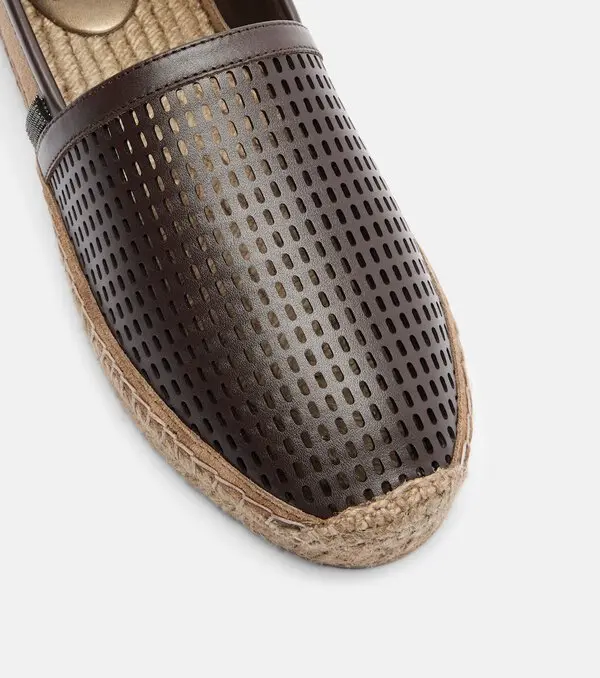 Brunello Cucinelli Monili Leather And Suede Espadrilles