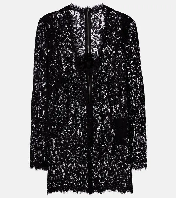 Dolce & Gabbana Floral-applique Lace Mini Dress - Black