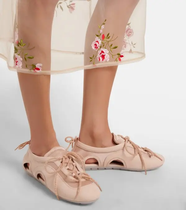 Simone Rocha Cutout Suede-trimmed Satin Sneakers