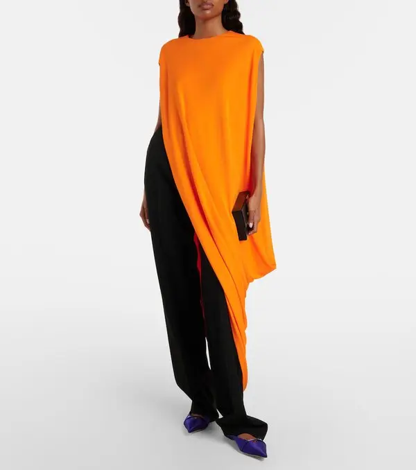 TOM FORD Asymmetric Draped Crepe Jersey Top - Orange