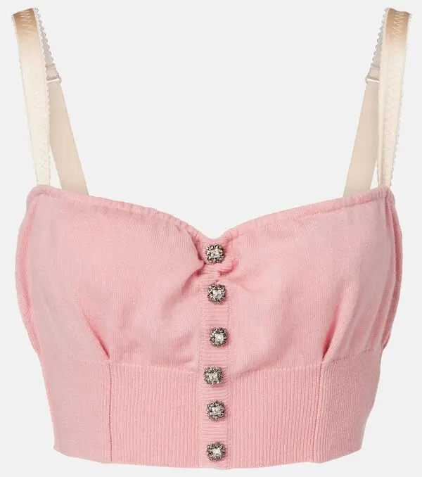 Dolce & Gabbana Embellished Cropped Silk-blend Top - Pink