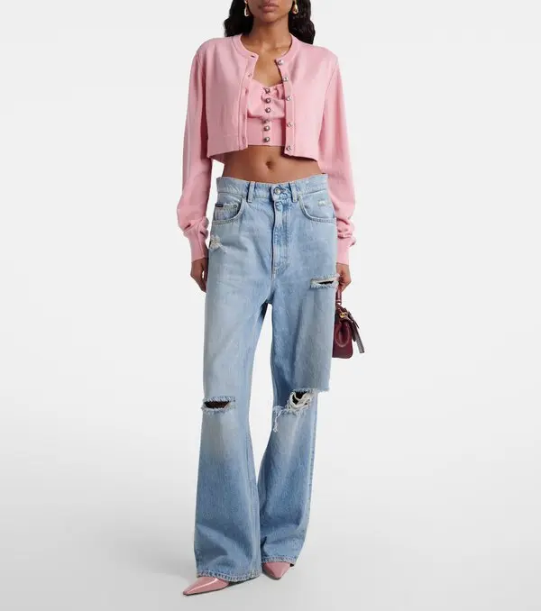 Dolce & Gabbana Embellished Cropped Silk-blend Top - Pink
