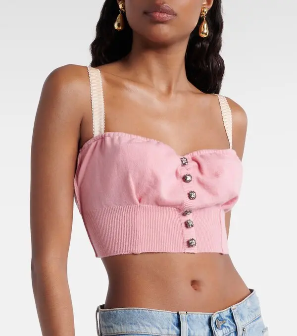 Dolce & Gabbana Embellished Cropped Silk-blend Top - Pink