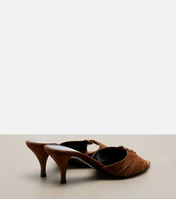 Saint Laurent Babylone Cassandre" Suede Mules - Brown
